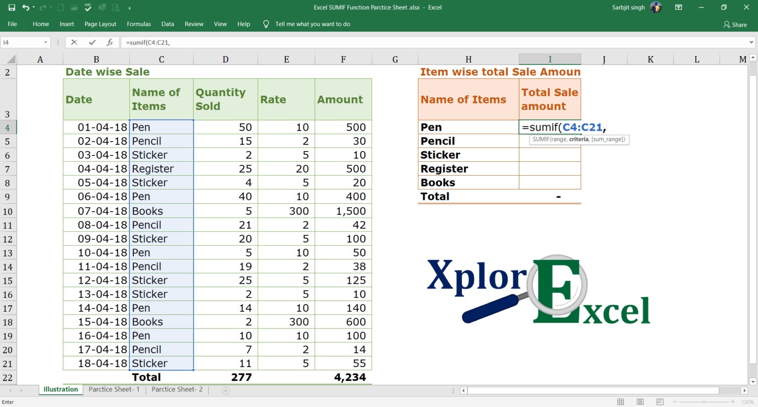 Excel SUMIF Function - Download practice Sheet - Xplore Excel