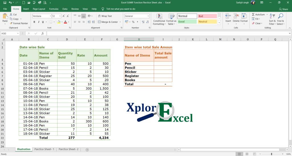 Excel SUMIF Function - Download practice Sheet - Xplore Excel