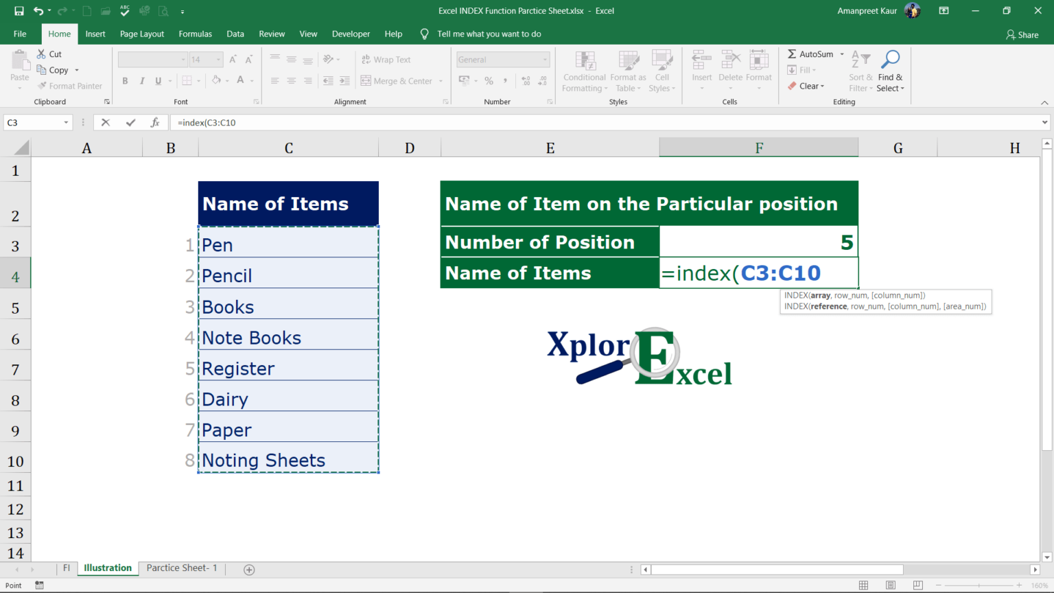 Excel Index Function - Download 2 free Practice Sheets - Xplore Excel