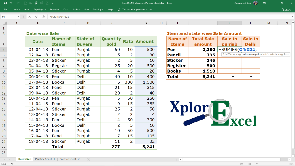 Excel SUMIFS Function - Download 2 practice Sheet for free